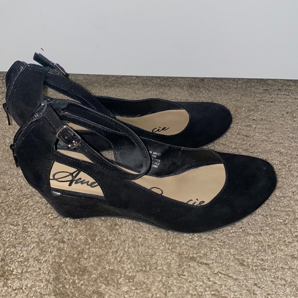 American Rag | Shoes | Womens Low Wedge Heels Suede Black With Zip Up ...